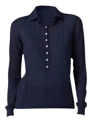 Veronica De Piante Luna Cashmere Polo Neck Sweater - Navy