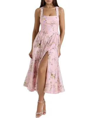 House Of Cb Minerva Floral Print Chiffon Midi Sundress - Pink