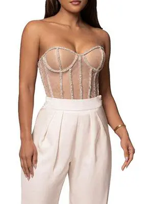JLUXLABEL JLUXLABEL Rhinestone Corset Top Ivory