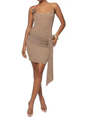 JLUXLABEL Sequin Drape Knit Dress - Gold