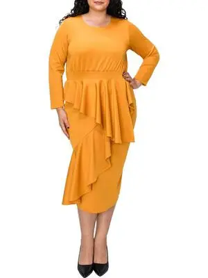 L I V D Alexandra Ruffle Body-con Dress - Mustard