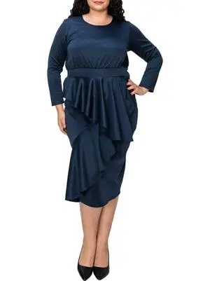 L I V D Alexandra Ruffle Body-con Dress - Navy