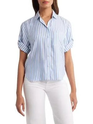 BEACHLUNCHLOUNGE Murphy Stripe Button-up Shirt - Blue Poppy