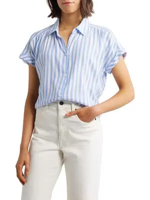 BEACHLUNCHLOUNGE Daria Stripe Short Sleeve Button-up Shirt - New Glacier