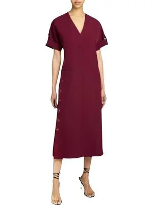 Santorelli Serafina Midi Shift Dress With Buttons - Cherry Cola