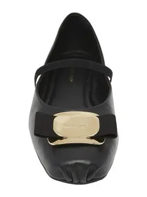 FERRAGAMO Zina Leather Ballerina Flats Nero