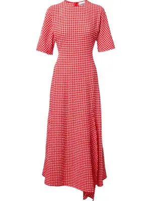 GANNI Seersucker Midi Dress - Red