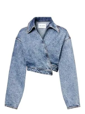 Alaïa Asymmetric Cropped Denim Jacket - Blue