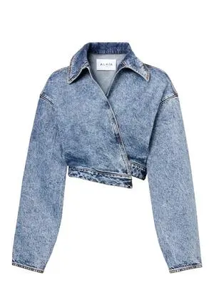 Alaïa Asymmetric Cropped Denim Jacket - Blue