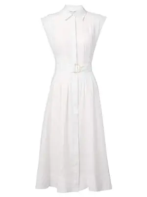 Veronica Beard Loreta Belted Linen Midi Dress - White