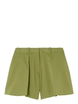 Loewe Pleated Cotton And Silk-blend Sateen Shorts - Green