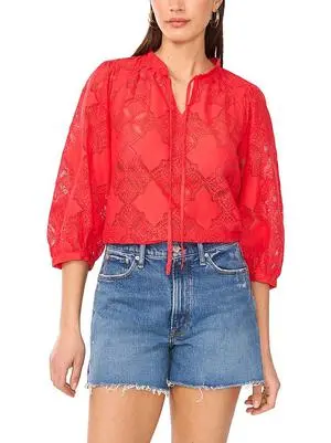Vince Camuto Split Neck Peasant Top - Cayenne