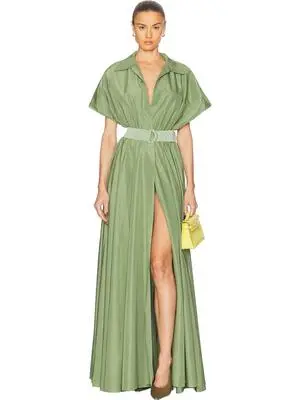 Norma Kamali Super Oversized Sleeveless Boyfriend Shirt Flared Gown - Vintage Green