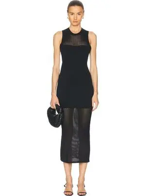 Matthew Bruch Knit Mesh Cargo Tank Midi Dress - Black Knit