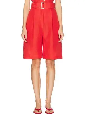 Matthew Bruch Pleated Bermuda Short - Red Linen