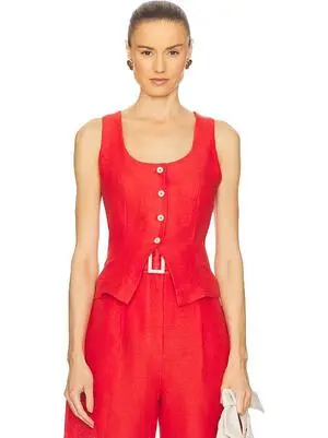 Matthew Bruch Scoop Neck Vest - Red Linen