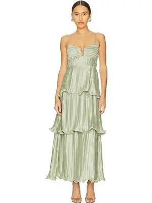 Astr The Label Tiered Satin Midi Dress - Sage