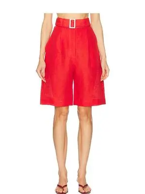 Matthew Bruch Pleated Bermuda Short - Red Linen