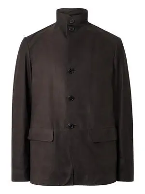 Zegna Nubuck Nehru-collar Jacket - Brown