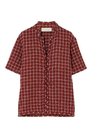 LIBEROWE Hetty Oversized Checked Bouclé-tweed Shirt - Burgundy