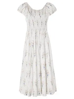DÔEN Quinley Floral-print Organic Cotton Midi Dress - Neutrals