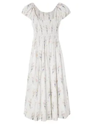 DÔEN Quinley Floral-print Organic Cotton Midi Dress - Off-white