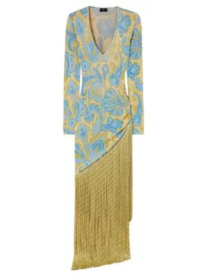 Etro Fringed Printed Metallic Knitted Dress - Yellow