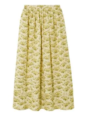 DÔEN Marcie Tiered Floral-print Midi Skirt - Yellow