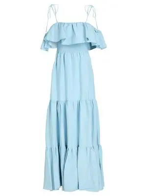Alice + Olivia Kia Cold-shoulder Tiered Linen-blend Maxi Dress - Light Blue
