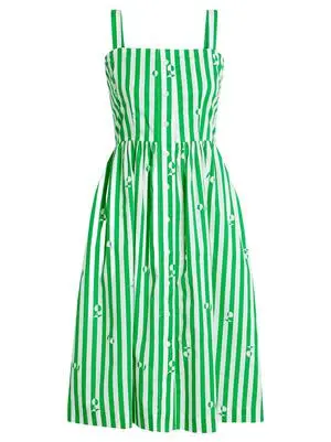 HVN Laura Printed Cotton-blend Midi Dress - Green