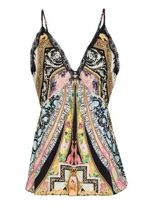 Camilla Crystal-embellished Printed Silk Camisole - Black