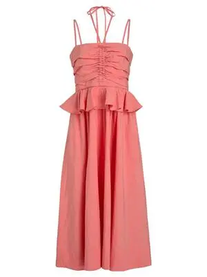 Ulla Johnson Anastasia Ruched Midi Dress - Coral