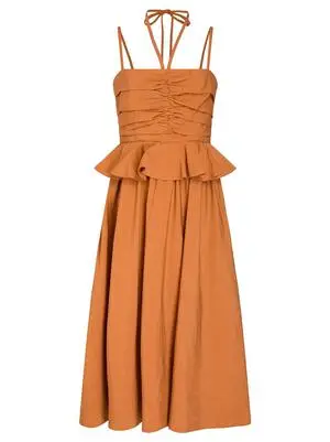 Ulla Johnson Anastasia Ruched Midi Dress - Tan