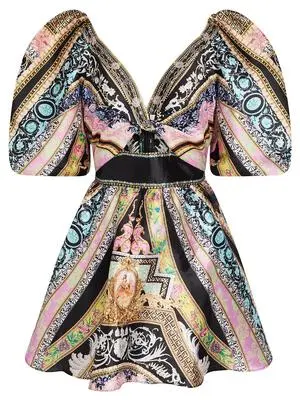 Camilla Embellished Twisted Printed Mini Dress - Black
