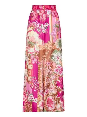 Camilla Crystal-embellished Floral-print Silk-twill Pants - Magenta