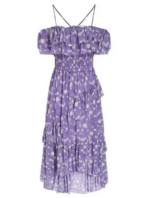Ulla Johnson Penninah Cold-shoulder Floral-print Silk-georgette Midi Dress - Purple