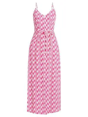 HVN Josephine Button-detailed Printed Crepe Maxi Dress - Pink