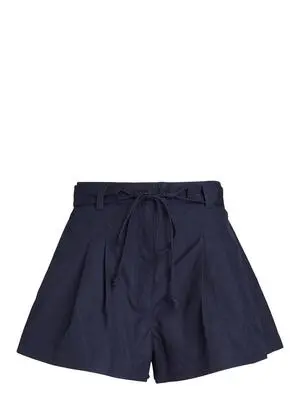 Ulla Johnson Iris Pleated Cotton-poplin Shorts - Navy