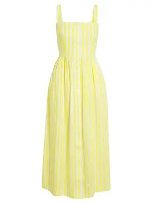 HVN Laura Striped Cotton-poplin Midi Dress - Yellow