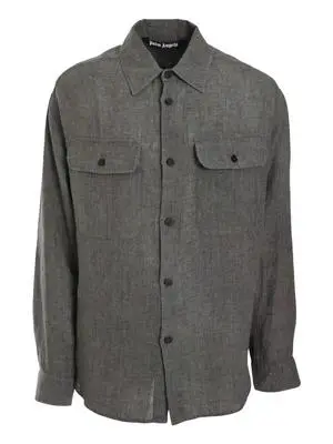 Palm Angels Logo-print Linen Overshirt - Green