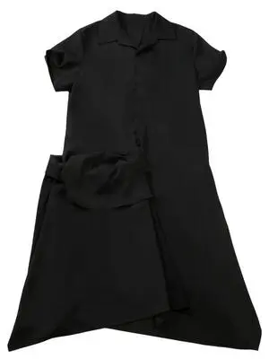 Yohji Yamamoto Wool Midi Shirt Dress - Black