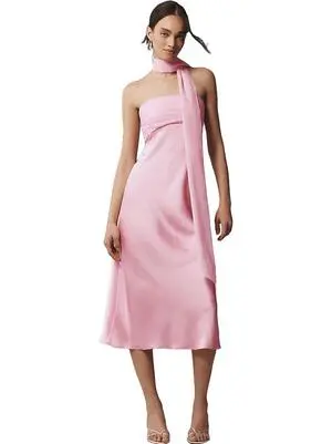 Bhldn Clara Strapless Satin Midi Dress With Scarf - Orchid Pink