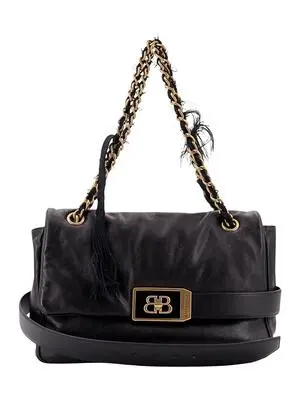 Balenciaga Modu Flap Leather Shoulder Bag - Black