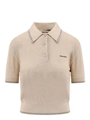 Miu Miu MIU MIU Ribbed Polo Shirt Beige