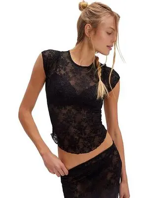 Free People Loved You First Lace Tee - Black
