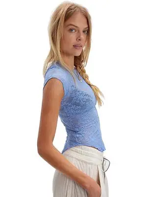 Free People Free People Loved You First Lace Tee Prep Blue