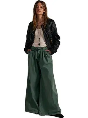 Free People Julien Wide-leg Chino Trousers - Olive Leaves