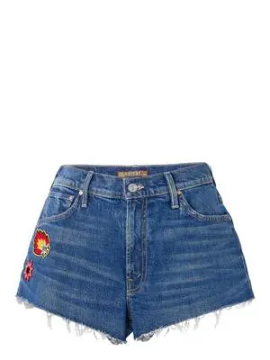 MOTHER La Doublej The Dodger Appliquéd Denim Shorts - Blue