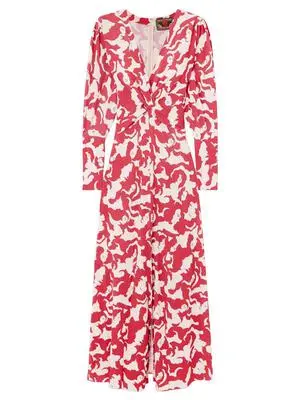La DoubleJ Mother Twist-front Printed Midi Dress - Red