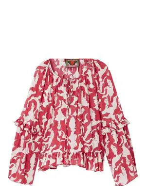 La DoubleJ Mother Ruffled Printed Top - Red
